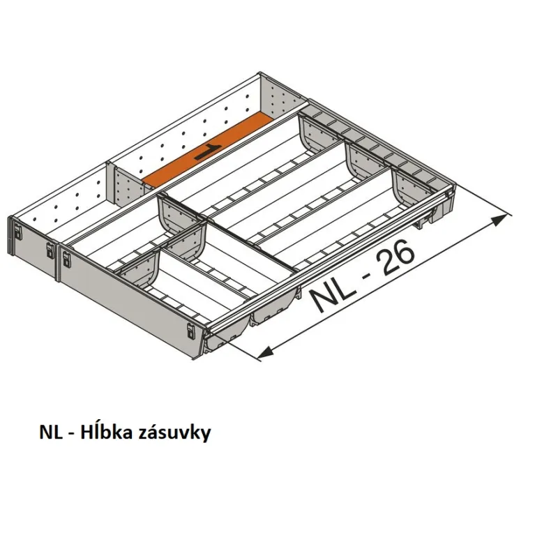 Vnútorný príborník zásuvky ORGA LINE TANDEMBOX / Nerez - set Šírka ...