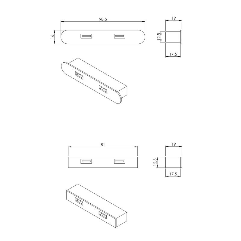 2 x USB nabíjací modul do nábytku / Čierna matná