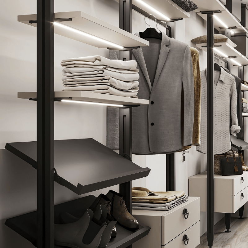 Set úchytov na drevenú naklápaciu policu pre šatníkový modulárny systém ...