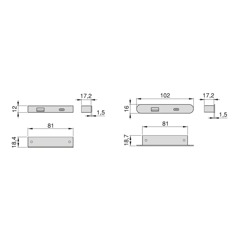 Nabíjací modul do nábytku LINKY USB A+C / Čierna matná